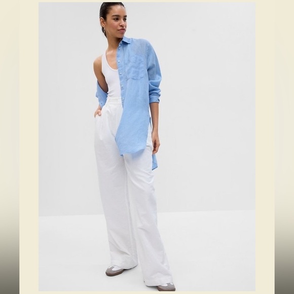 GAP | Tops | Gap Linen Weekend Tunic Shirt Long Sleeve Wind Blue | Poshmark